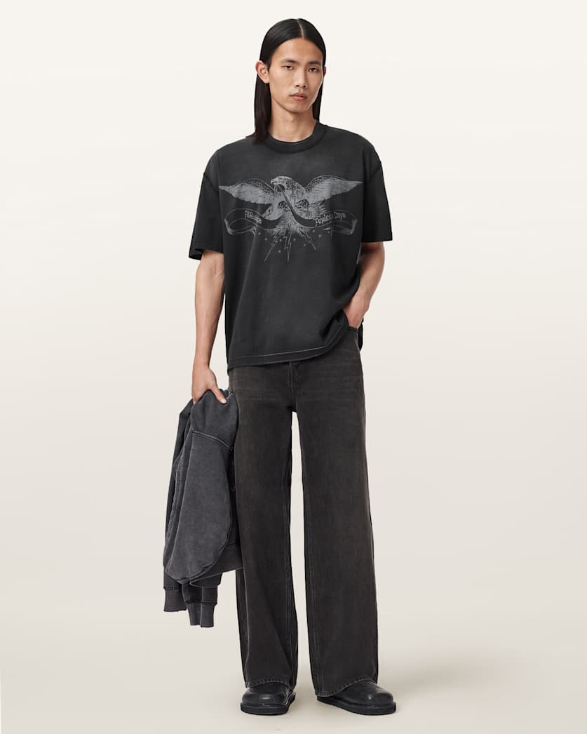 Aeterna Short Sleeve Boxy T-Shirt Washed Black | ALLSAINTS